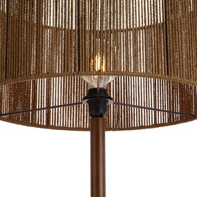 Stojací lampa z ořechového dřeva s hnědým stínidlem z papírového provazu 50/50/25 - Mels