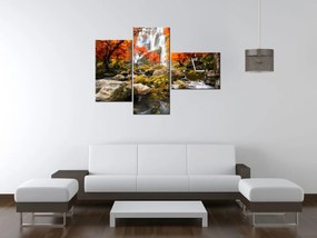 Gario Obraz s hodinami Podzimní vodopád - 3 dílný Rozměry: 90 x 70 cm