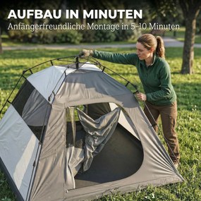 Outsunny stan pro 2 osoby, voděodolný 3000 mm – kupolový stan s 2 vchody, 4 okny, transportní taškou a háčkem na lucernu – kempování/turistika/cesty