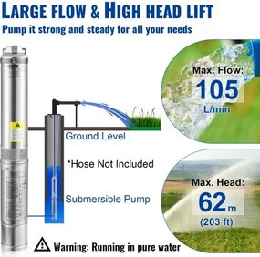 Ponorné čerpadlo do hlubokých studní, 750 W 230 V/50 Hz, 105 l/min 62 m