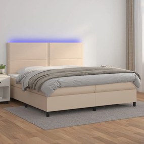 Box spring postel matrace a LED cappuccino 200x200cm umělá kůže,  3135908