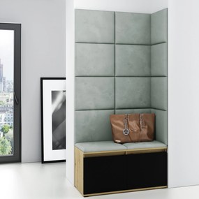 Eka Předsíňová stěna s čalouněnými panely Trinity 2 - Dub Artisan s černou /  Světlá zelená 2321