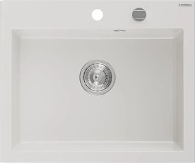 Mexen Elix granitový dřez 1-komorový 600 x 500 mm, bílý, sifon chrom - 6525601005-20