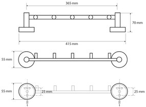 Sapho, X-ROUND E hrazda s 5 věšáčky 395mm, chrom, XR214