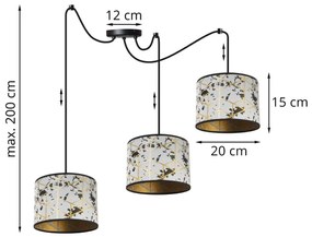Závěsné svítidlo Werona Spider 5, 3x šedé textilní stínítko se vzorem, g