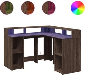 Psací stůl s LED hnědý dub 130 x 130 x 91 cm kompozitní dřevo 3309453