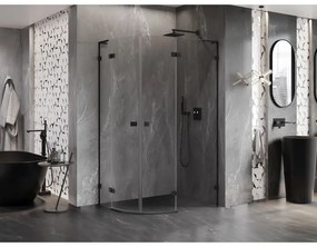 Mexen Lunar, L pravý půlkruhový sprchový kout 100 x 70 cm, 8mm čiré sklo, černý profil, 833L-100P-070L-70-00