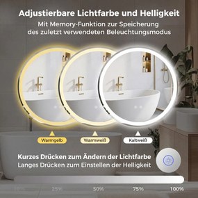 Costway 70 cm kulaté LED osvětlené zrcadlo koupelnové zrcadlo s nastavitelným