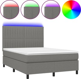 Box spring postel s matrací a LED tmavě šedá 140x190 cm textil 3135030