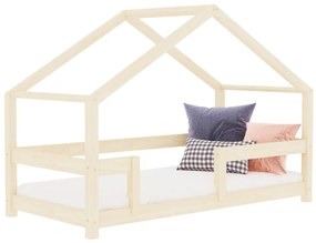 Benlemi Dětská postel domeček LUCKY se zábranou Zvolte barvu: Nelakovaná, Zvolte rozměr: 70x160 cm, Zvolte zábranu: S jednou zábranou