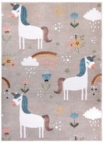 Dywany Łuszczów, Dětský kusový koberec Fun Unicorn with rainbow beige, 240x330, béžová, dětský pokoj