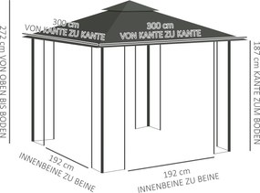 Pavilon s dvojitou střechou, 3x3 m Vodoodpudivý Stabilní Zimní zahradní pavilon s moskytiérou Světle šedý