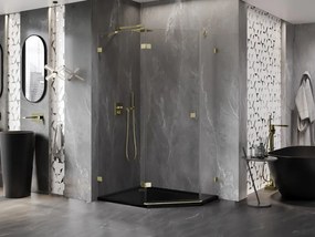 Mexen Lunar, Pětiúhelníkový sprchový kout Mexen Lunar naklápěcí doleva 100 x 80 cm, 8mm čiré sklo, zlatý profil, 831-100L-080P-50-00-L