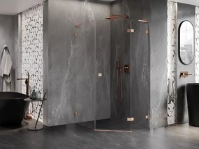 Mexen Lunar, L pětiúhelníkový sprchový kout s pravým sklonem 90 x 100 cm, 8mm čiré sklo, profil měděná matná, 831L-090P-100L-65-00-P
