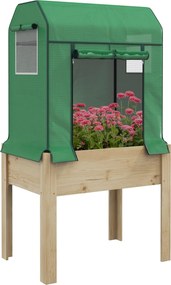 Dřevěný vyvýšený záhon Outsunny s pařeništěm, květinový box, bylinkový záhon s fleece, rostlina pro balkon, zahradu, přírodní, zelený, 86 x 60 x 165 c