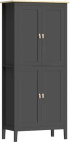 HOMCOM kuchyňský bufet, vysoká kuchyňská úložná skříň s nastavitelným LED a pohybovým senzorem, 80 x 40 x 176,5 cm, černá