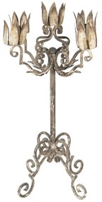 Šedo-béžový vintage kovový svícen s patinou Vie - Ø 29*64 cm