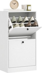 HOMCOM Úzký Botník se 2 Skříňkami na Boty a Nastavitelnými Policemi pro 8 Párů Bot, 47x26x85 cm Bíle Mramorovaný | Aosom