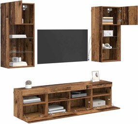 TV nástěnné jednotky s LED 5 ks Staré dřevo kompozitní dřevo 3402980