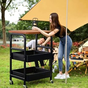 Servírovací stolek, dřevo, kov, ořech, černá, NoBi DEVON