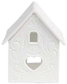 Bílý keramický domeček na čajovou svíčku Mechelen I – 7x8x9 cm