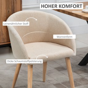 HOMCOM Sada 2 jídelních židlí - Skandinávský design - Zúžené skloněné nohy z kaučukového dřeva - Ergonomický potah s opěradlem a područkami v lnu béž…