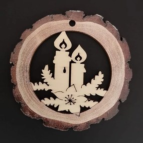 AMADEA Dřevěná ozdoba s potiskem kůry - koule se svíčkami 6 cm