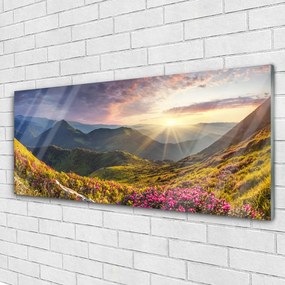 akrylový obraz Hora Louka Slunce Krajina 125x50 cm