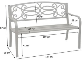 Zahradní lavička HWC-F44, 2-místná ocel s práškovým nástřikem - šedá