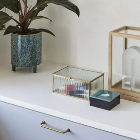 Hübsch Skleněný box Ripple Glass Větší, zlatá barva, čirá barva, sklo, kov