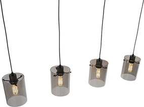 Designové závěsné svítidlo černé s kouřovým sklem 4 světla - Dome