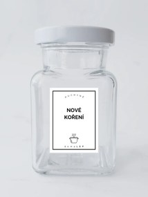 Samolepka na kořenky NOVÉ KOŘENÍ bílá 3 × 4 cm tučné písmo