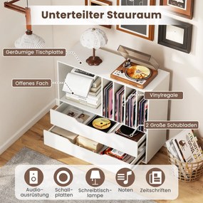 Costway Stojan na gramofon s 4 vinylovými přihrádkami a 2 zásuvkami Retro