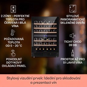 Klarstein Vinovilla 50 Duo dvouzónová vinotéka 153 l 51 lahví 3barvy skleněné dveře