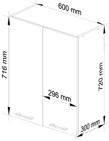 Horní kuchyňská skříňka Ozara W60 H720 (bílá + červený lesk). 1071199