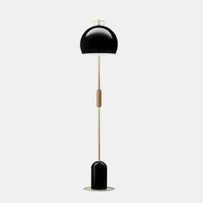 Il Fanale N7A3AO Bon Ton, stojací lampa z mosazi, dřeva, černá základna, černé stínítko, 3x10W E14, výška 157,4cm