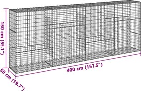 Gabionový koš s víkem 400 x 50 x 150 cm pozinkované železo 3295157