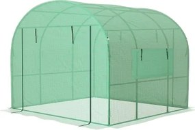 Outsunny zahradní tunelový skleník 6 m² PE vysoká hustota 135 g/m², s 2 zipovými dveřmi 300 x 200 cm, zelená