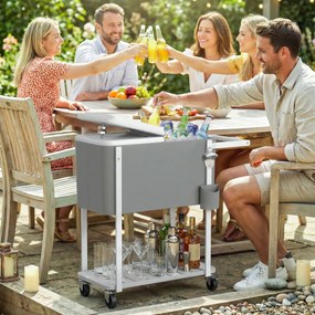 Outsunny chladicí vozík 56 l na kolečkách s policí, otvíráčem a vypouštěním — venkovní párty chladnička, 84 × 38 × 83 cm, šedá