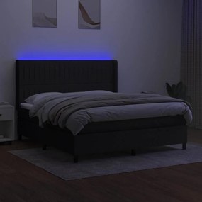 Box spring postel s matrací a LED černá 180x200 cm textil 3138495