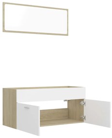 2dílný set koupelnového nábytku bílý a dub sonoma dřevotříska - Default Title
