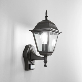 FAN LANT-ROMA/AP1A-S Venkovní nástěnné svítidlo UP ROMA černá se senzorem, 1xE27, IP44, 19,5 x 39 x 14,6 cm - FANEUROPE