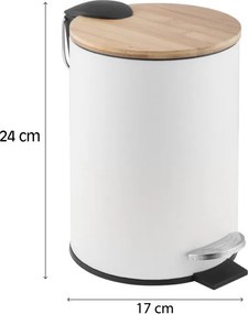Erga Vini, kulatý odpadkový koš 3l na postavení, bílá matná-přírodní hnědá, ERG-YKA-CH.VINI-WHT