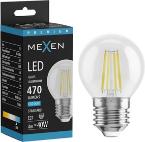 Mexen Vintis, LED filamentová žárovka E27, G45, 4 W, studená bílá 6500K, čirá, L156-E27-0465-00