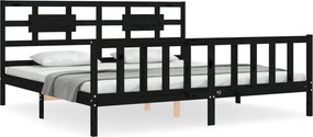 Rám postele s čelem černý 200 x 200 cm masivní dřevo 3192580