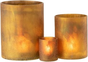 Okrový skleněný svícen s popraskáním - Ø 12*15 cm
