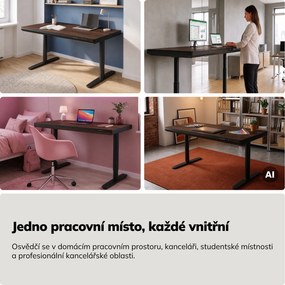 Elektrický psací stůl sit-stand se zásuvkou a bezdrátovou nabíječkou Qi černý/ořech, 1400 mm: ELLIS