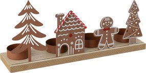 Kovový vánoční svícen Camel s motivem perníčku hnědý – 27*6,5*13 cm