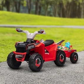 HOMCOM Prodám elektrickou čtyřkolku, s přívěsem, rychlost vpřed a vzad, oděruvzdorná kola, kovová, pro 1,5-3 roky, nosnost 25 kg, červená