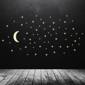 Svíticí samolepka na zeď - Hvězdy s měsícem - PopyDesign